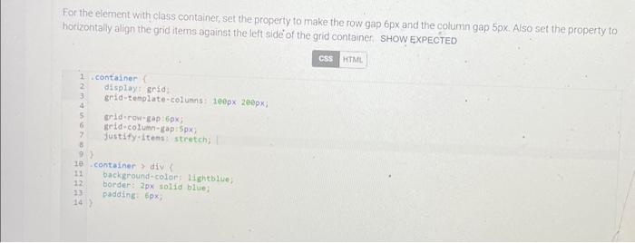 For the element with class container, set the | Chegg.com