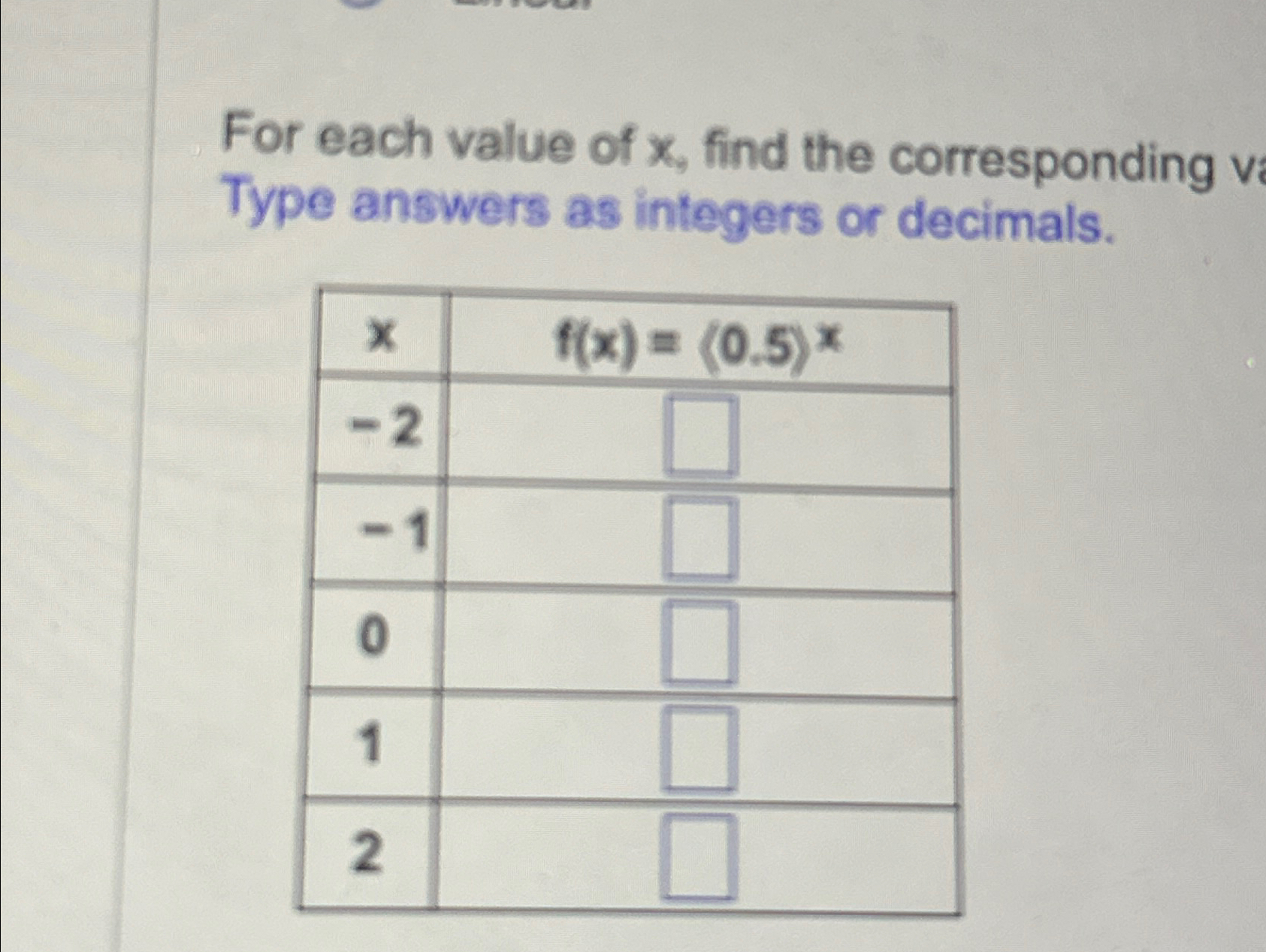 Solved For each value of x, ﻿find the corresponding Type | Chegg.com