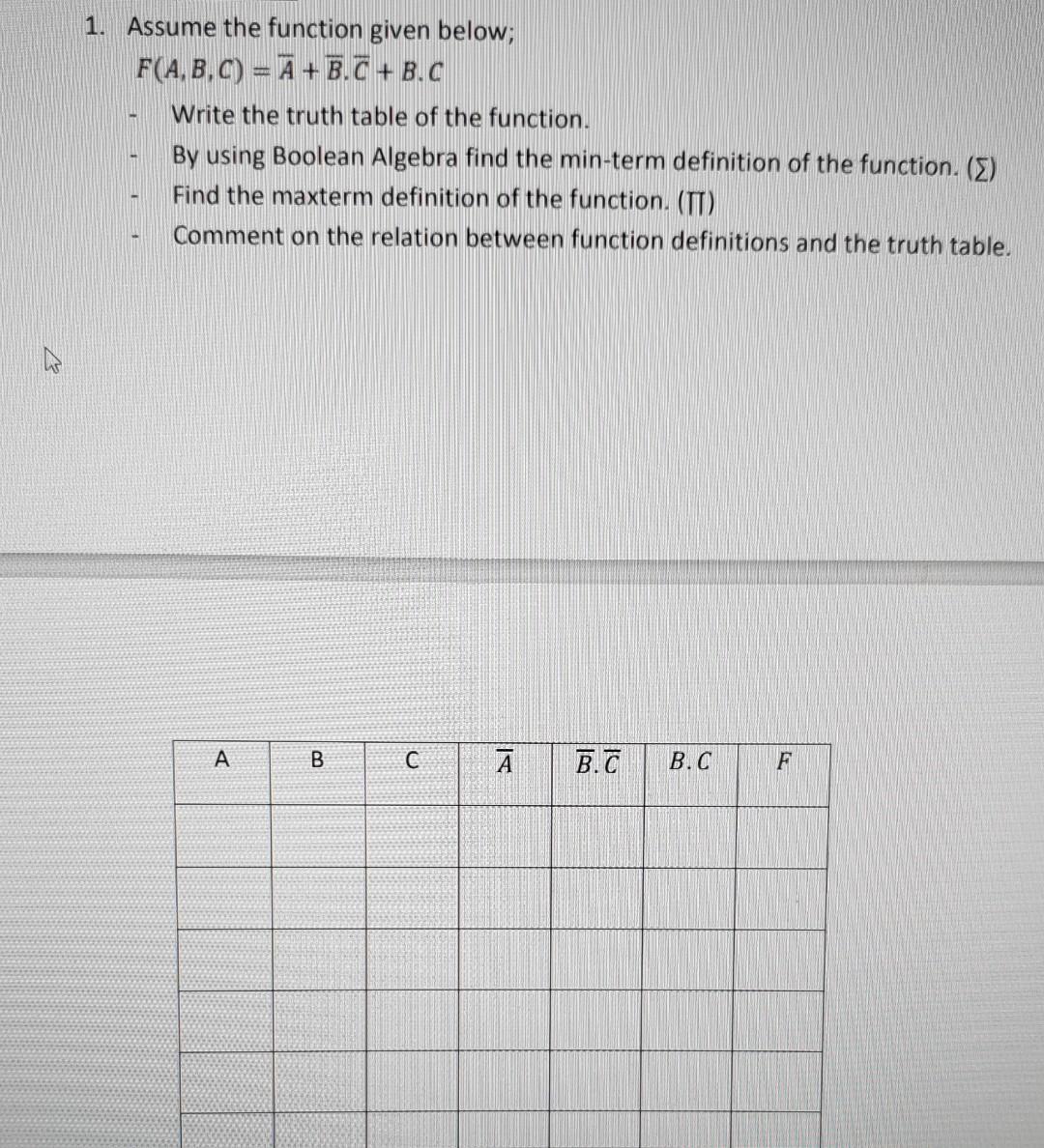 Solved 1. Assume the function given below; | Chegg.com