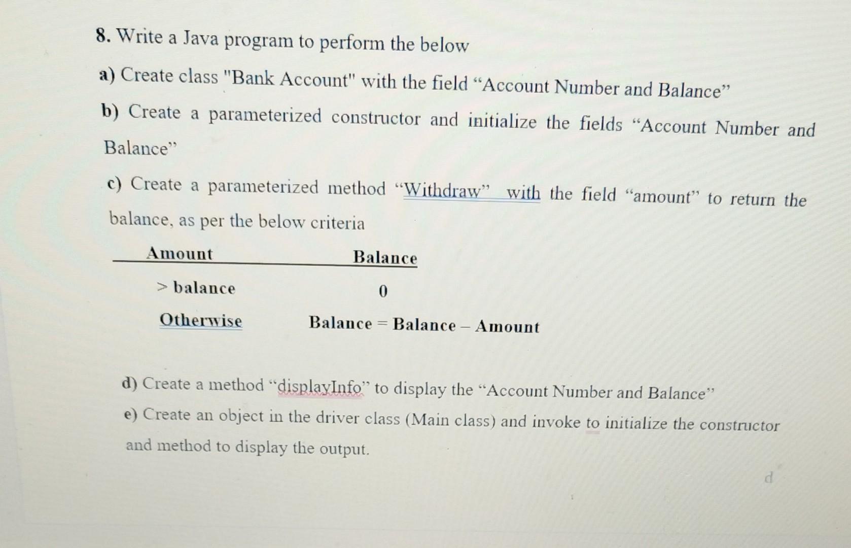 Solved 8. Write a Java program to perform the below a) | Chegg.com