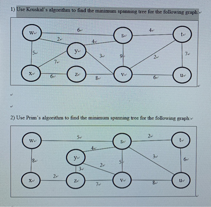 Solved 1) Use Kruskal's algorithm to find the minimum | Chegg.com