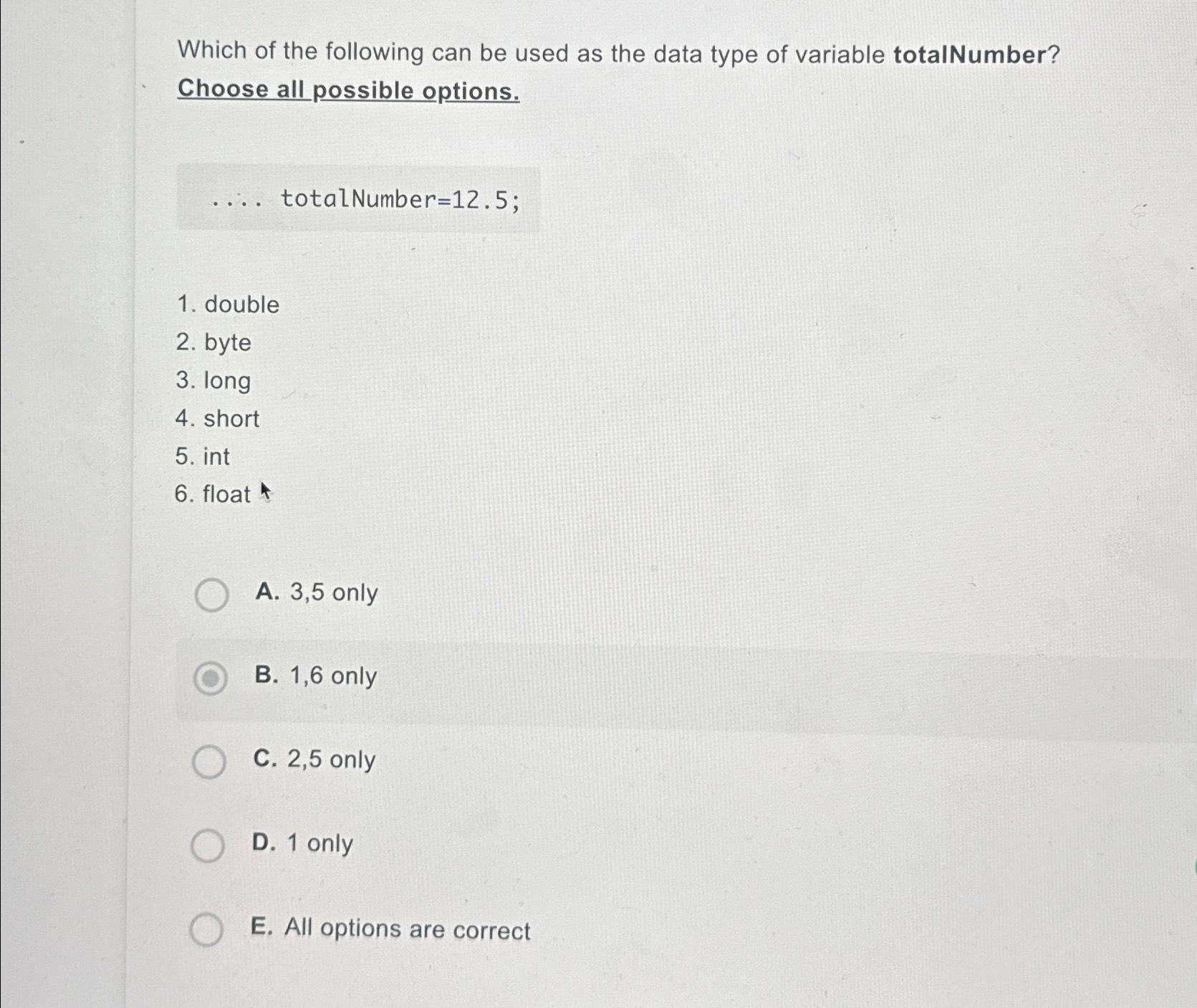 Solved Which of the following can be used as the data type | Chegg.com