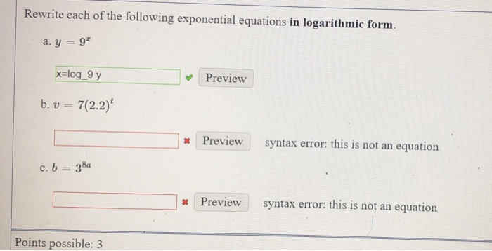 Solved Rewrite each of the following exponential equations | Chegg.com