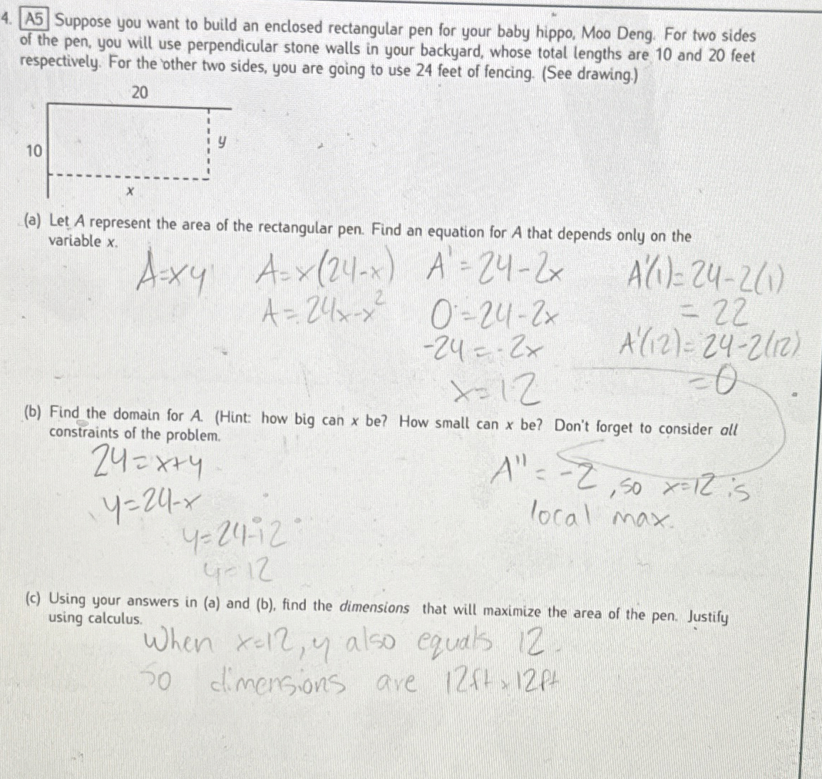 Solved A5 ﻿Suppose you want to build an enclosed rectangular | Chegg.com