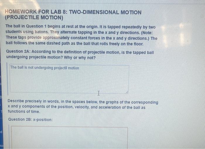 Solved HOMEWORK FOR LAB 8: TWO-DIMENSIONAL MOTION | Chegg.com