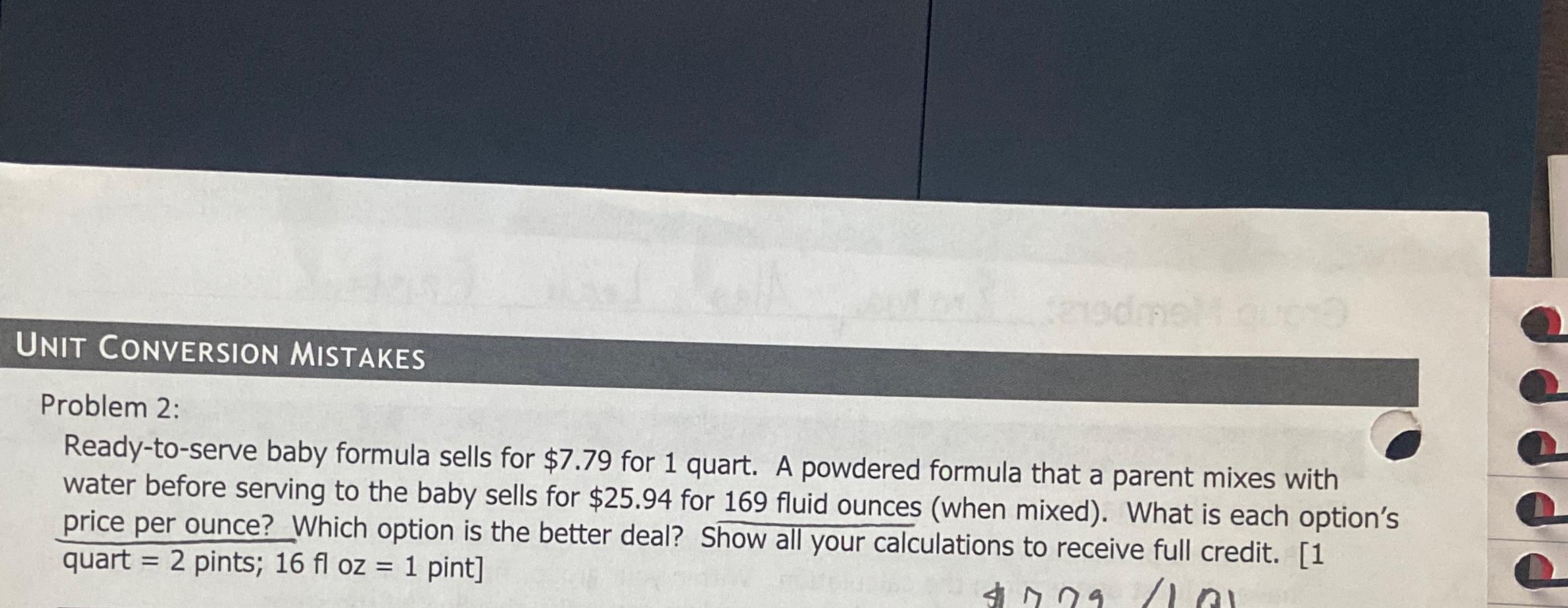 Solved UNIT CONVERSION MISTAKESProblem 2:Ready-to-serve baby | Chegg.com