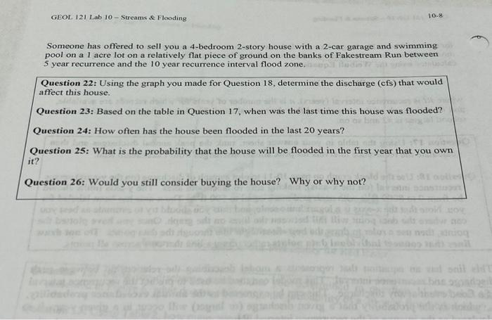 Solved GEOL 121 Lab 10 - Streams & Flooding Someone has | Chegg.com