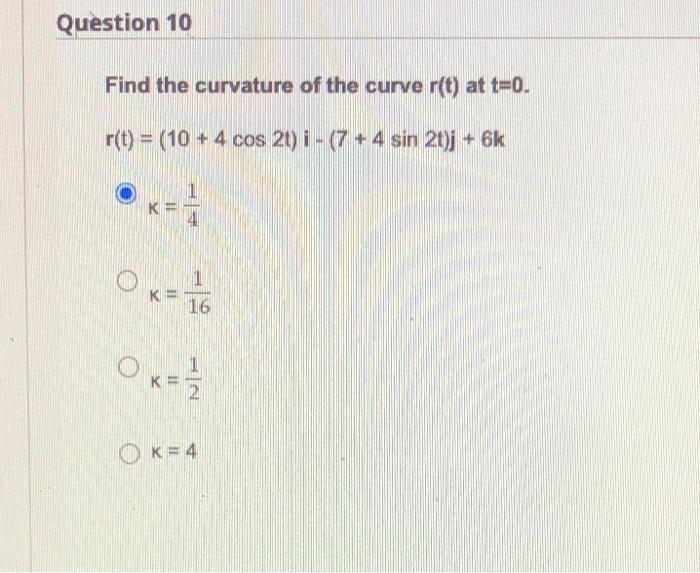 Solved Find the curvature of the curve r(t) at t=0. | Chegg.com