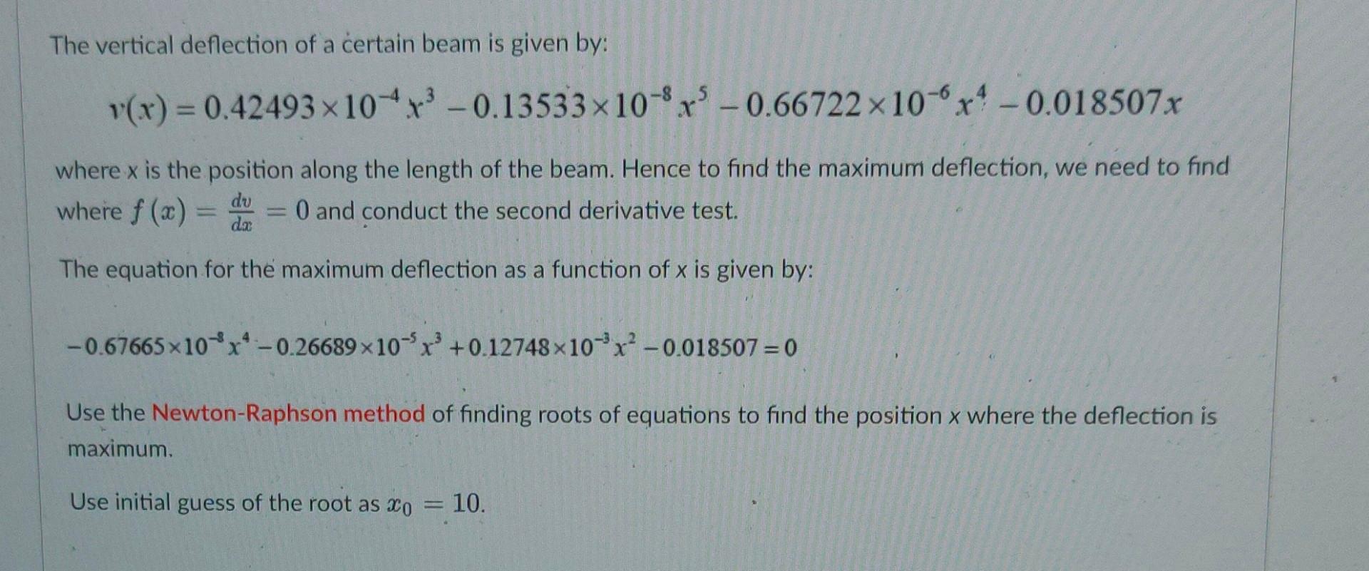 Solved The vertical deflection of a certain beam is given | Chegg.com