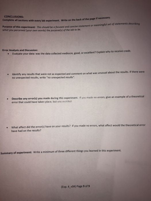 Solved CONCLUSIONS: Complete all sections with every lab | Chegg.com