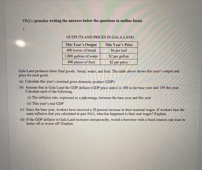 Solved FRQ's (practice writing the answers below the | Chegg.com