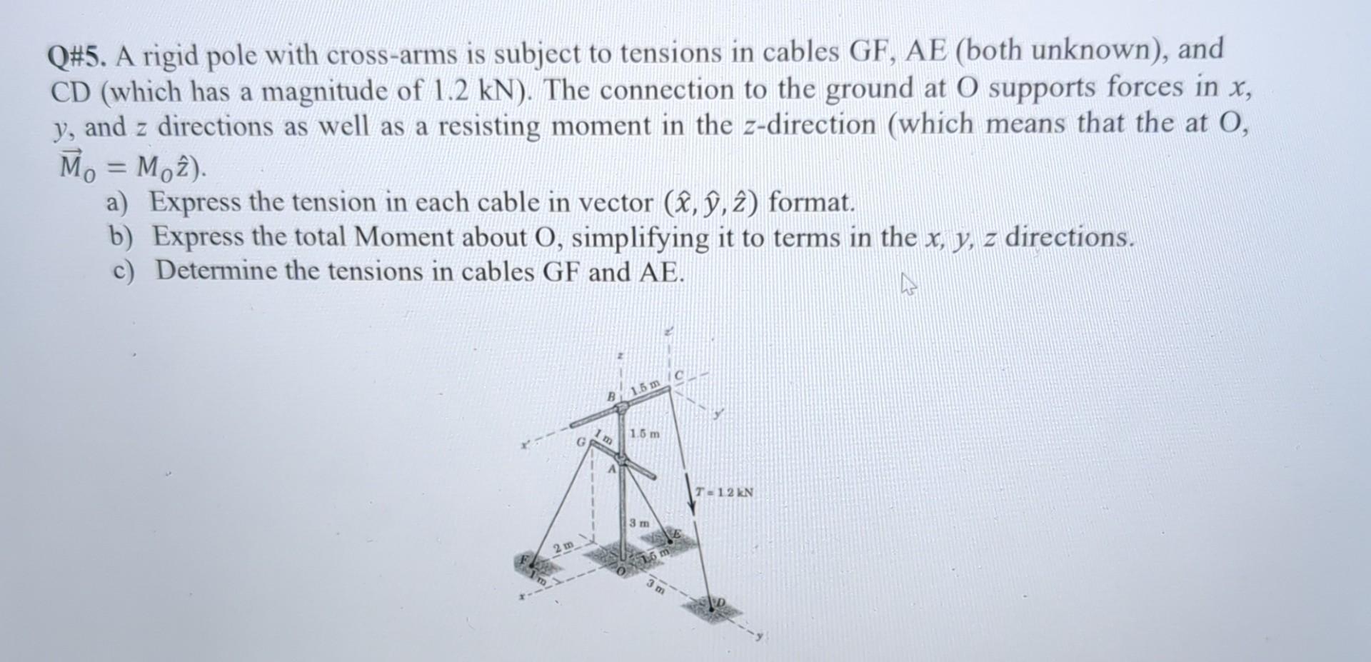 Solved Q\#5. A rigid pole with cross-arms is subject to | Chegg.com