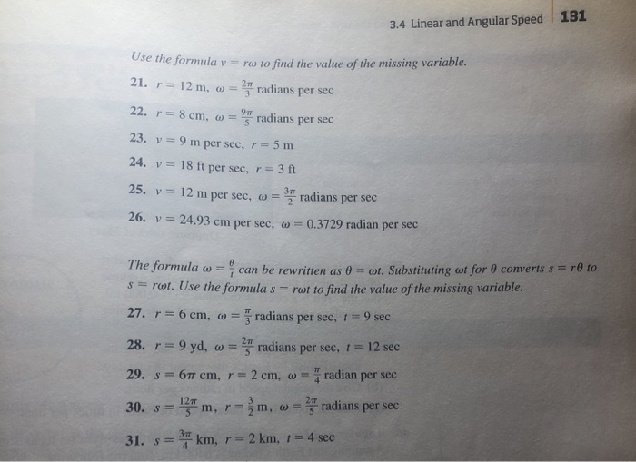 Solved 3.4 Linear and Angular Speed 131 Use the formula v = | Chegg.com