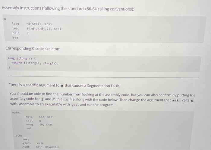 Solved Assembly instructions (following the standard x86-64 | Chegg.com