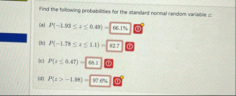 Solved Find the following probabilities for the standard | Chegg.com