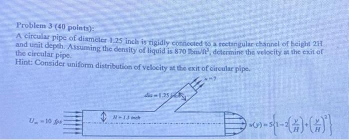 Solved Problem 3 (40 points); A circular pipe of diameter | Chegg.com