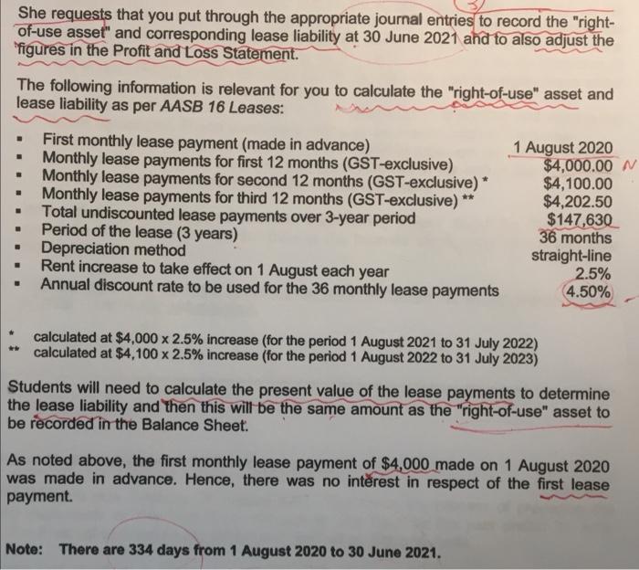 Solved She requests that you put through the appropriate | Chegg.com