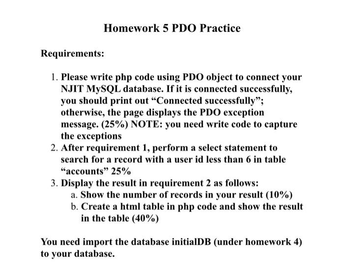 Solved Homework 5 PDO Practice Requirements: 1. Please write | Chegg.com