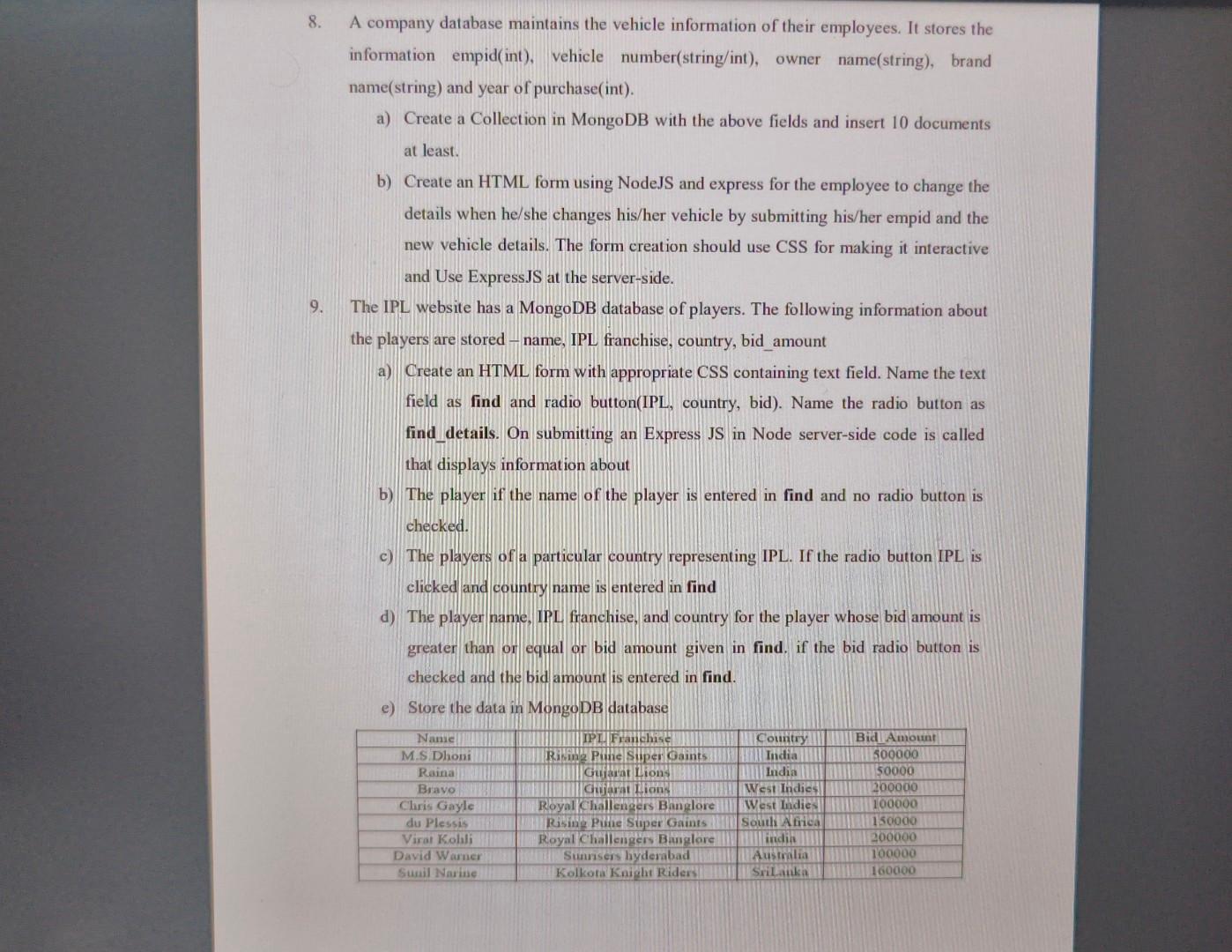 Solved 8. A company database maintains the vehicle | Chegg.com