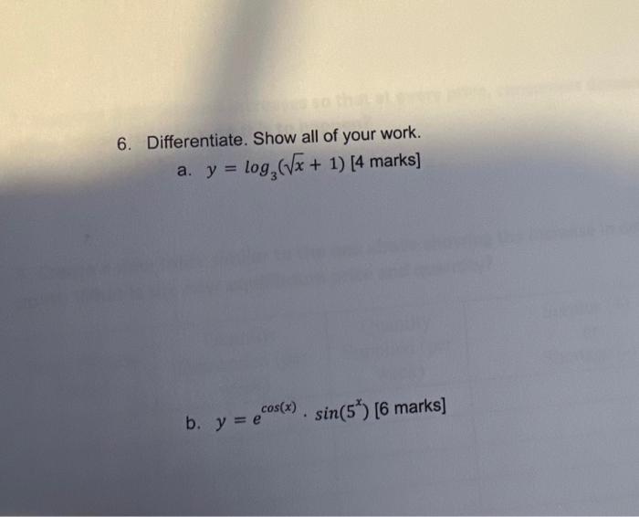Solved 6. Differentiate. Show all of your work. a. | Chegg.com