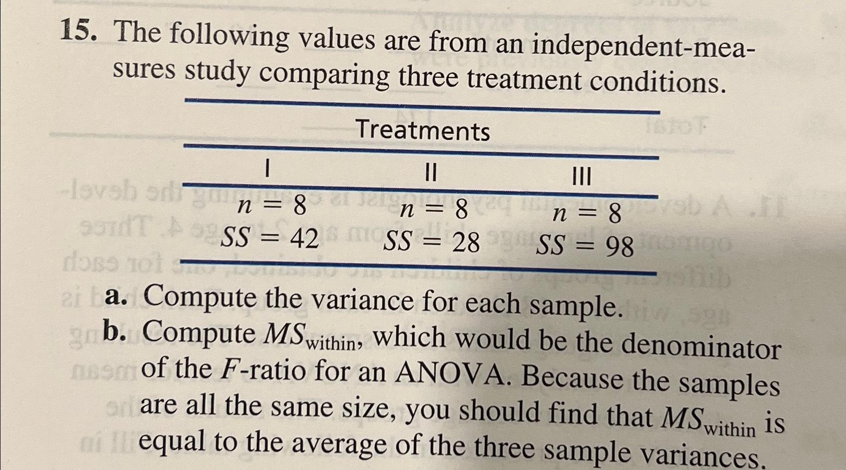 Solved The following values are from an independent-measures | Chegg.com