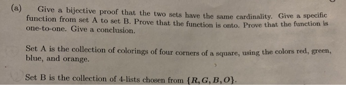 Solved (a) Give a bijective proof that the two sets have the | Chegg.com