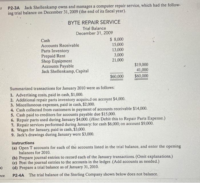 Solved P2-3A Jack Shellenkamp owns and manages a computer | Chegg.com