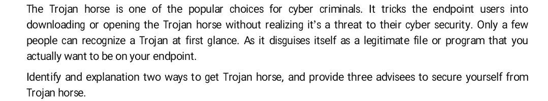 Solved The Trojan horse is one of the popular choices for | Chegg.com