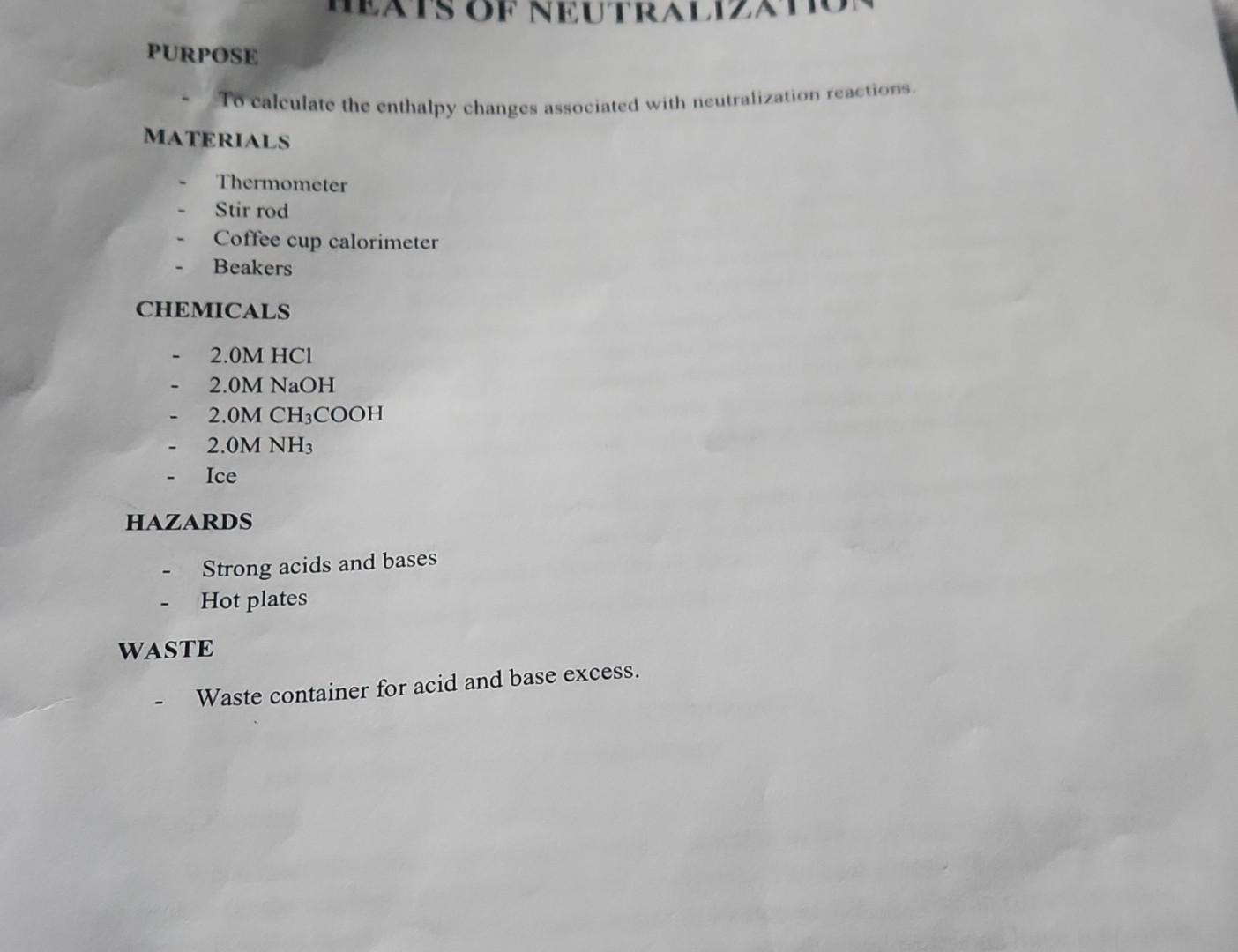CHEM 1211 Lab Manual 6th Edition NaOH+CH3COOH Initial | Chegg.com