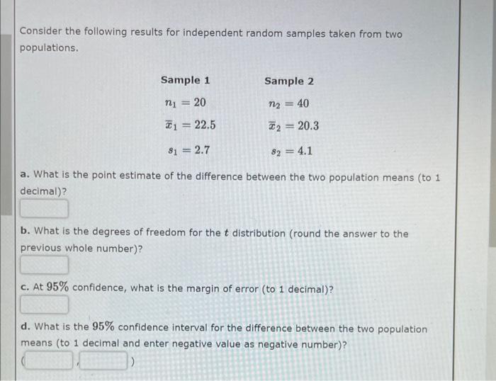 Solved Consider the following results for independent random | Chegg.com
