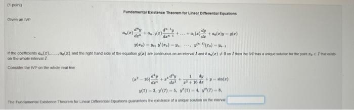 Solved Funcamental Existence Theorem for Linear Diflerental | Chegg.com
