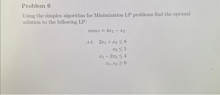 Solved Using the simplex algorithm for Minimization LP | Chegg.com Solved Using the simplex algorithm for Minimization LP | Chegg.com