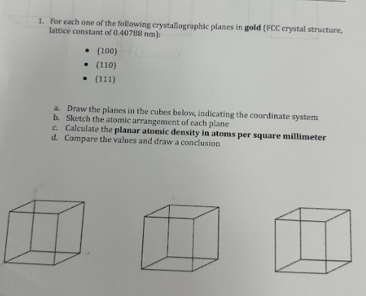 Solved For each one of the following crystallographic planes | Chegg.com