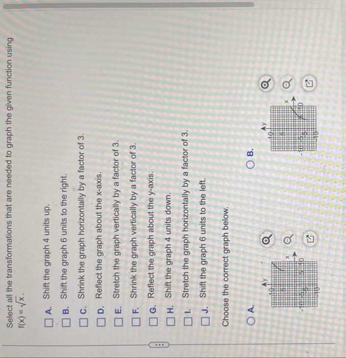 Solved f(x)=x. A. Shift the graph 4 units up. B. Shift the | Chegg.com