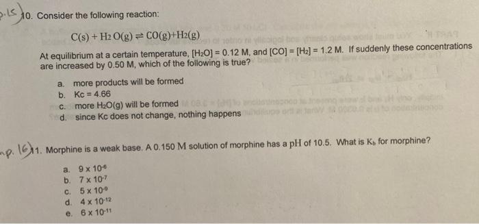 Solved .10 كام 10. Consider the following reaction: C(s) + | Chegg.com