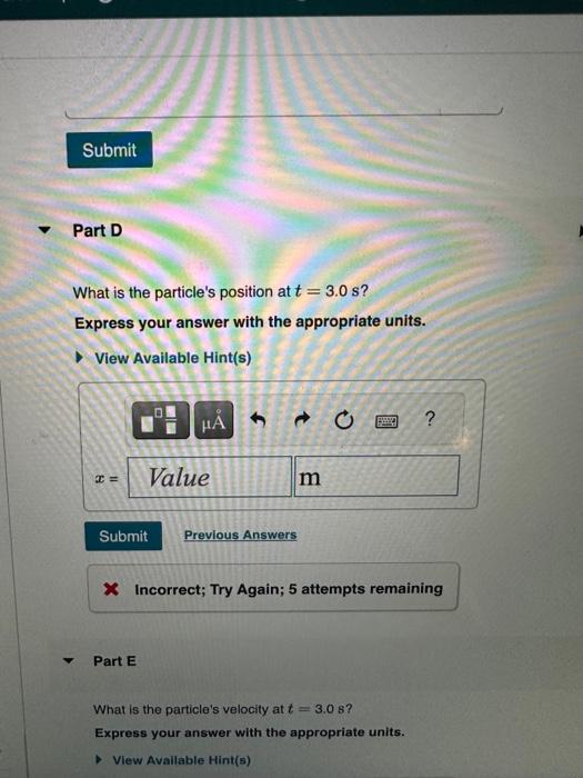 Solved What is the particle's acceleration at t=1.0 s ? | Chegg.com