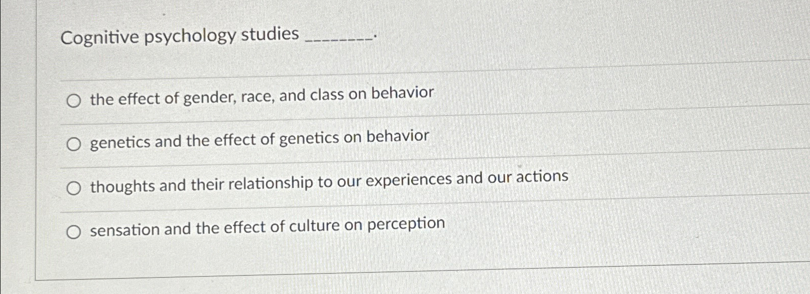 Solved Cognitive psychology studiesthe effect of gender, | Chegg.com