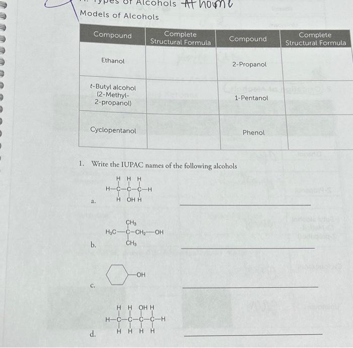Solved Models of Alcohols Compound t-Butyl alcohol | Chegg.com