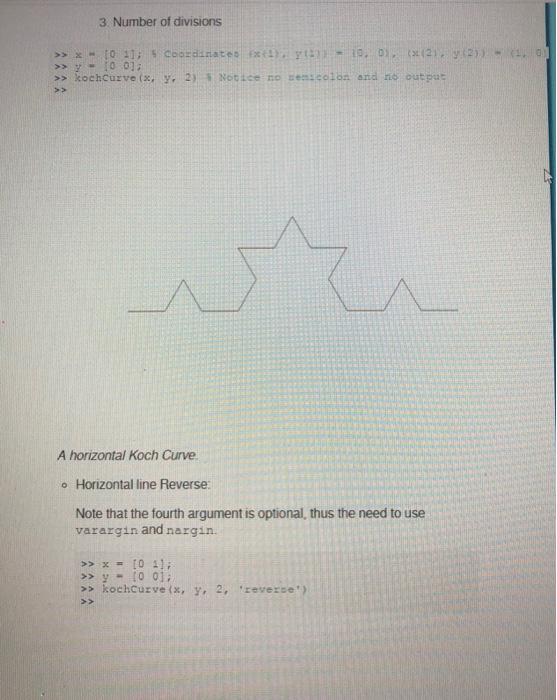 write a script to create a Koch curve. done in matlab | Chegg.com