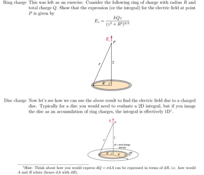 Solved Ring charge This was left as an exercise. Consider | Chegg.com