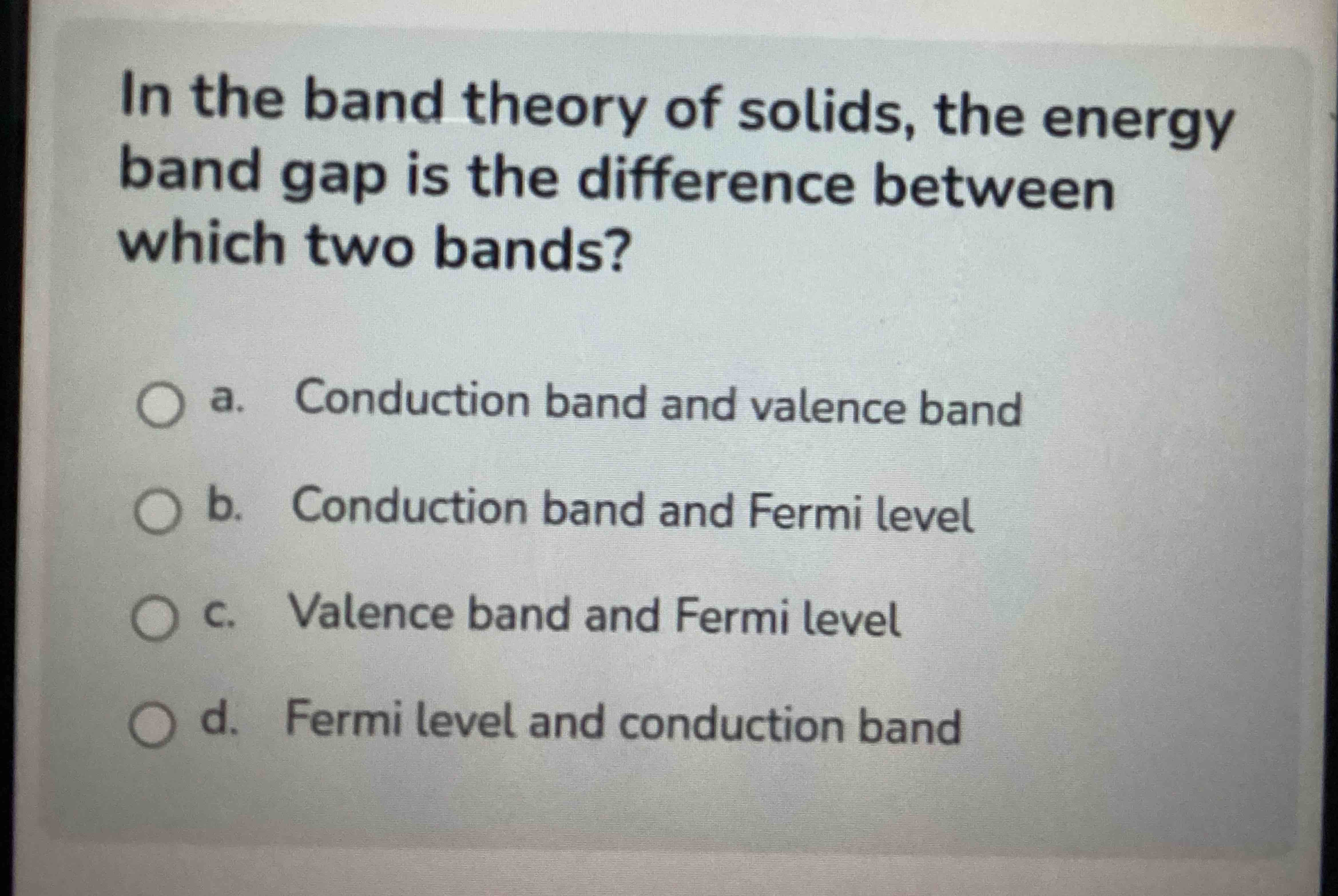 Solved In the band theory of solids, the energy band gap is | Chegg.com