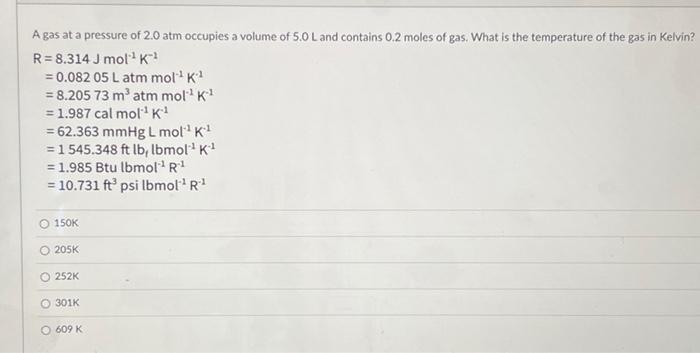 Solved A gas at a pressure of 2.0 atm occupies a volume of | Chegg.com