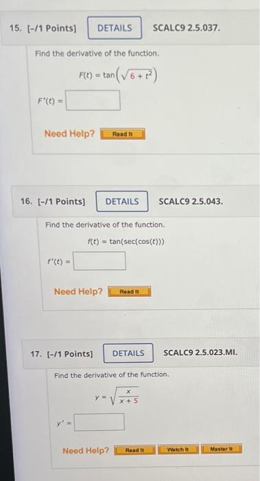 Solved SCALC9 2.5.037. Find the derivative of the function. | Chegg.com