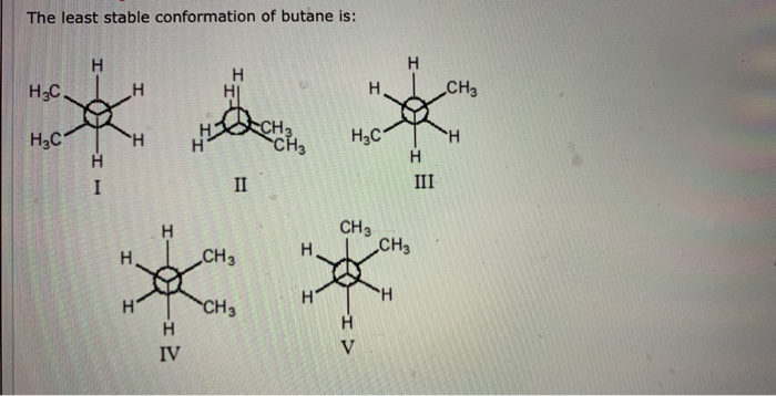 Solved The least stable conformation of butane is: H3C ICH3 | Chegg.com