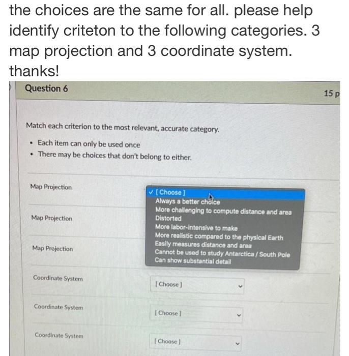 Solved the choices are the same for all. please help | Chegg.com