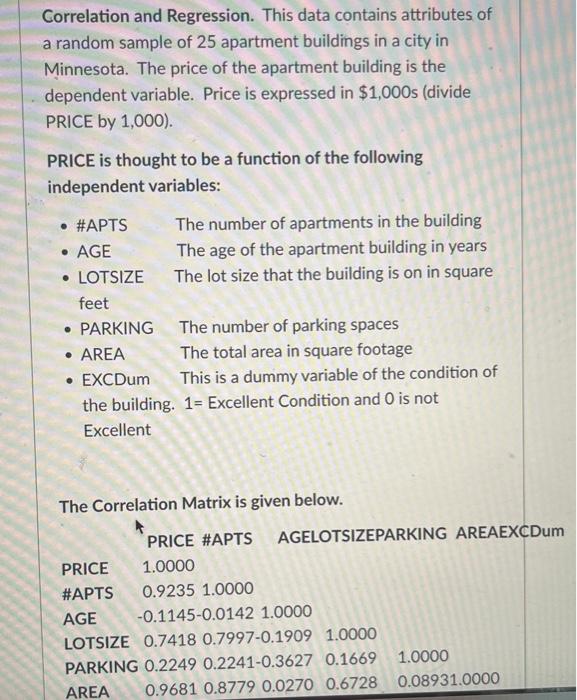 Solved Correlation and Regression. This data contains | Chegg.com