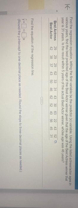 Solved Find the regression equation, letting the first | Chegg.com