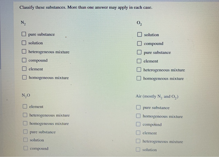 Solved Classify these substances. More than one answer may | Chegg.com