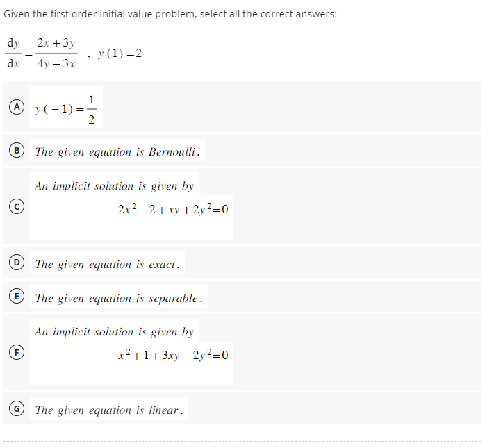Given The First Order Initial Value Problem Select