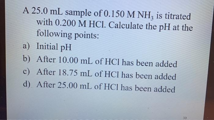 Solved A 25.0 mL sample of 0.150 M NH3 is titrated with | Chegg.com